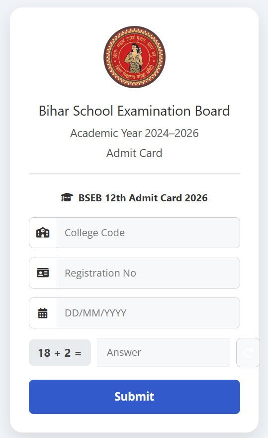 Bihar Board Inter (12th) Admit Card 2026: कक्षा 12वीं एडमिट कार्ड घोषित ...